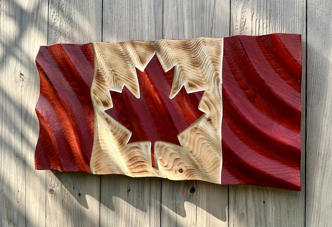3D Wavy Wooden Canada Flag Wave Pattern 2 Red & Natural Wall Art Maple ...