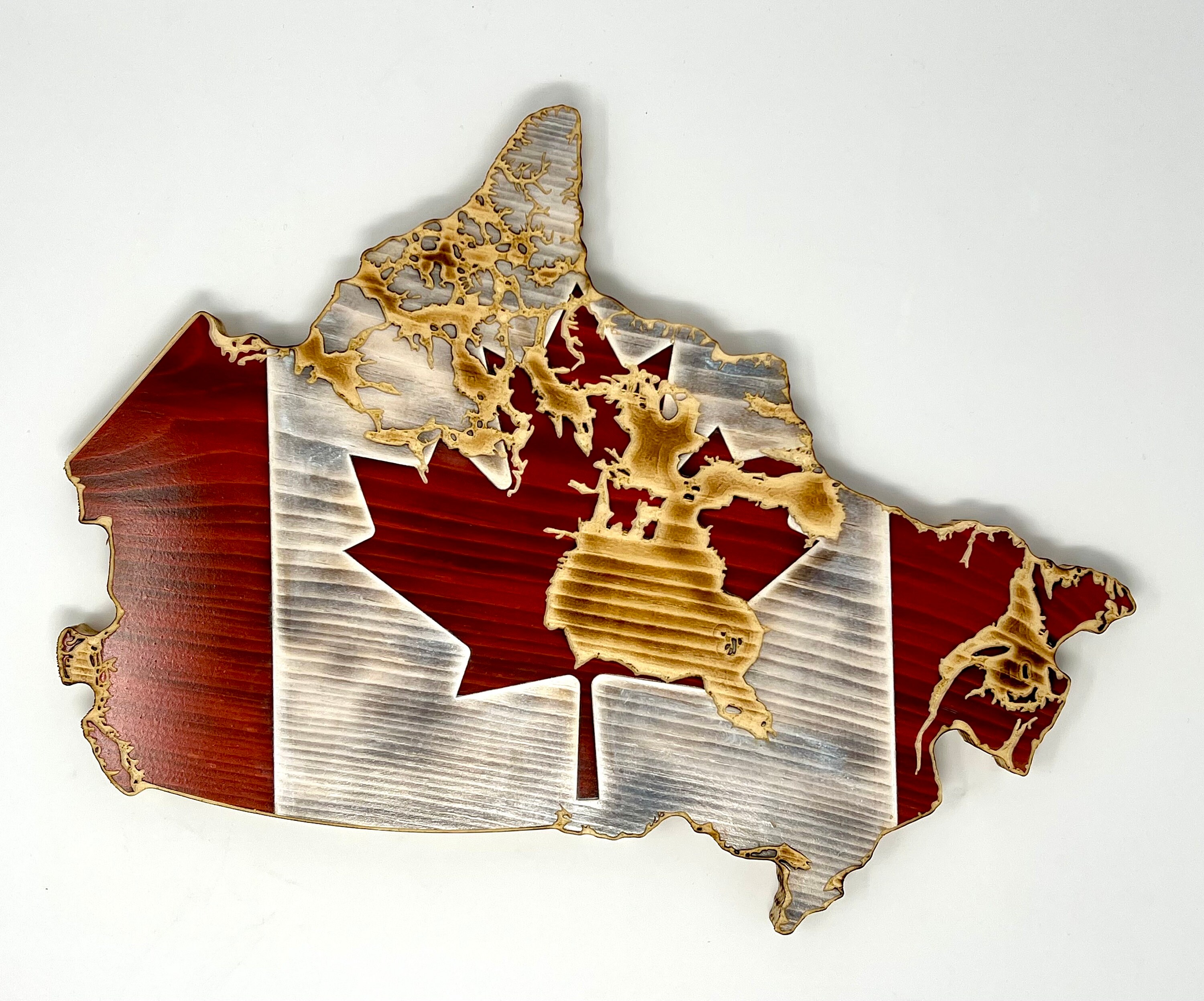 3D Wooden Canada Map Flag With Island Details Red & White - Etsy