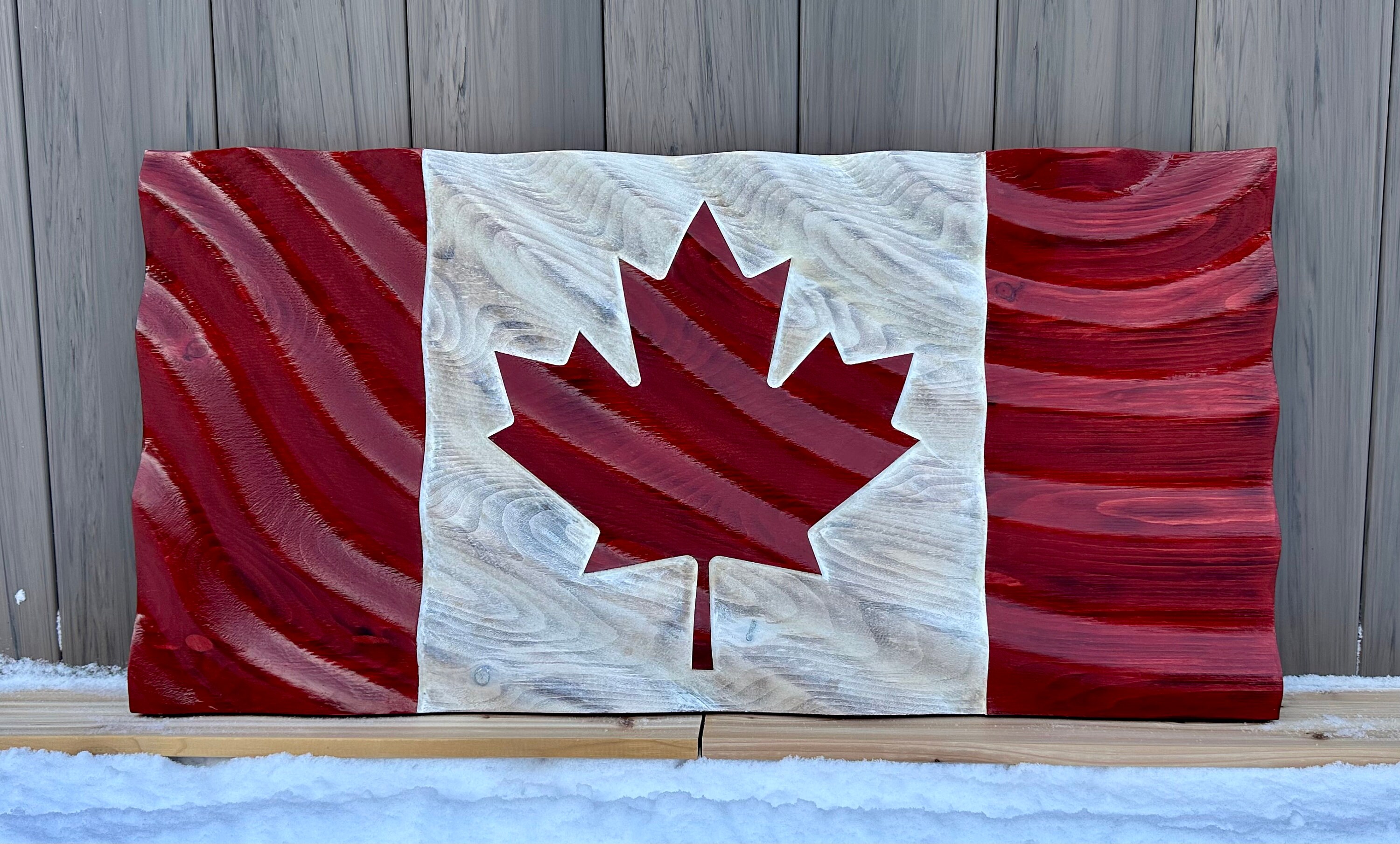 3D Wavy Wooden Canada Flag Wave Pattern 1 Red & White Wall Art Maple ...