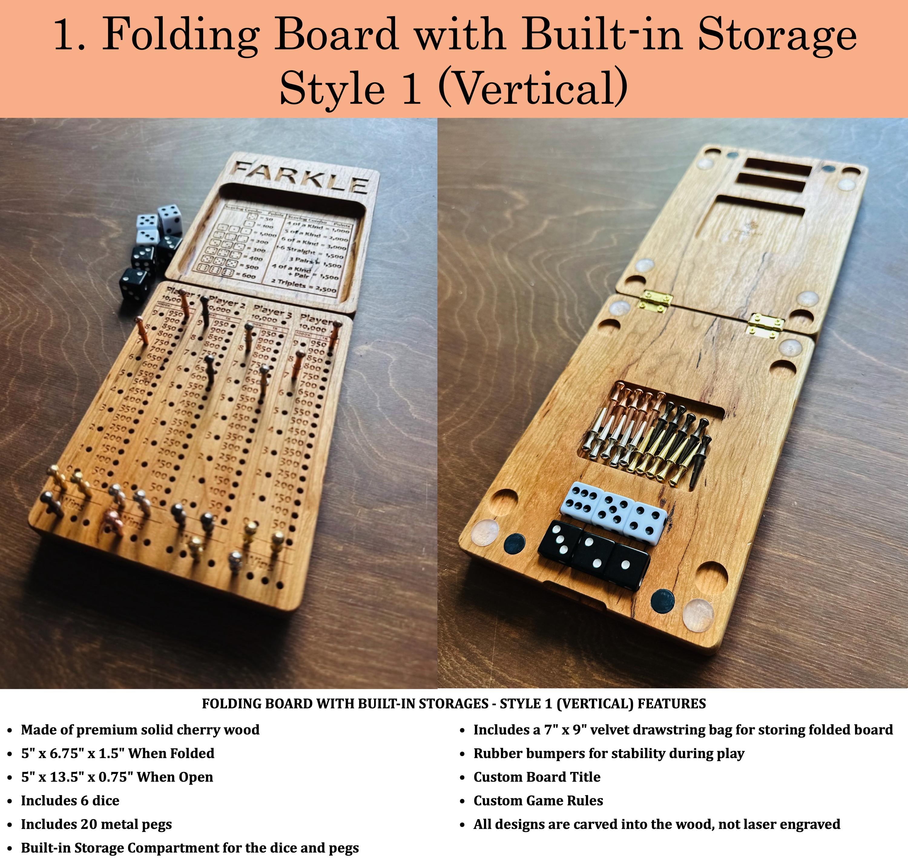 Folding Farkle Board | 10,000 | Travel Size | Built-in Storage | Ten ...