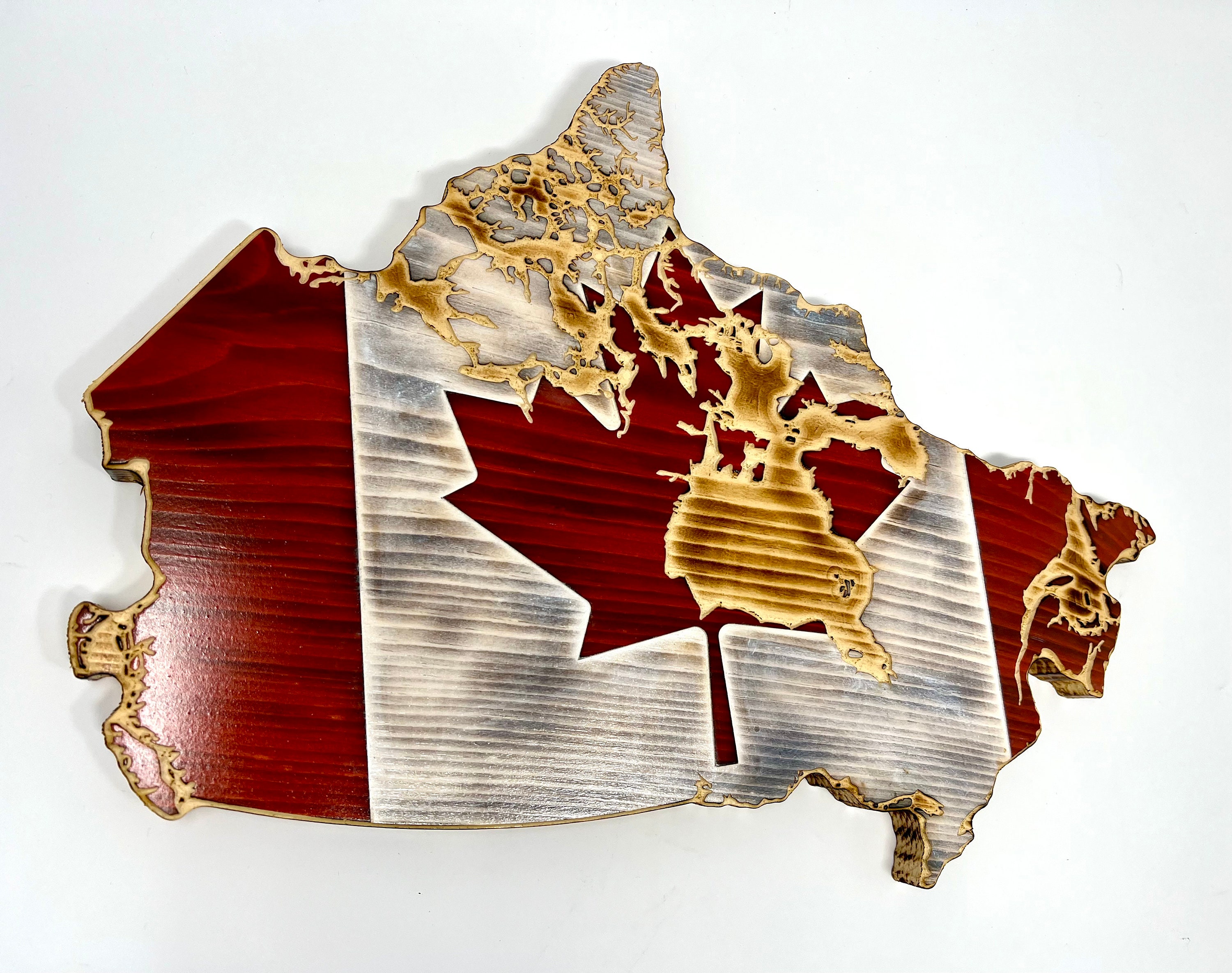 3D Wooden Canada Map Flag With Island Details Red & White Canada Shape ...