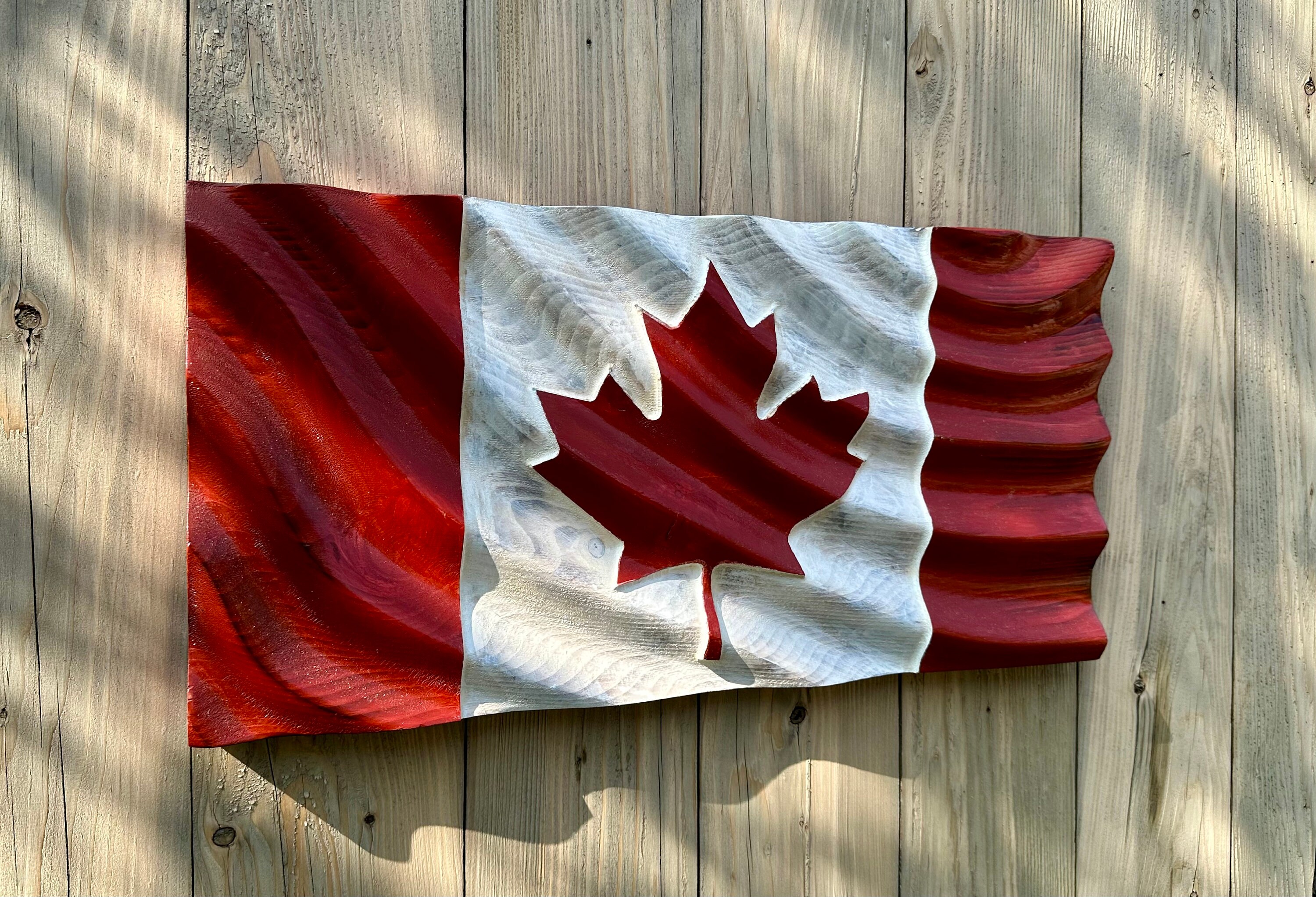 3D Wavy Wooden Canada Flag Wave Pattern 1 Red & White Wall Art Maple ...