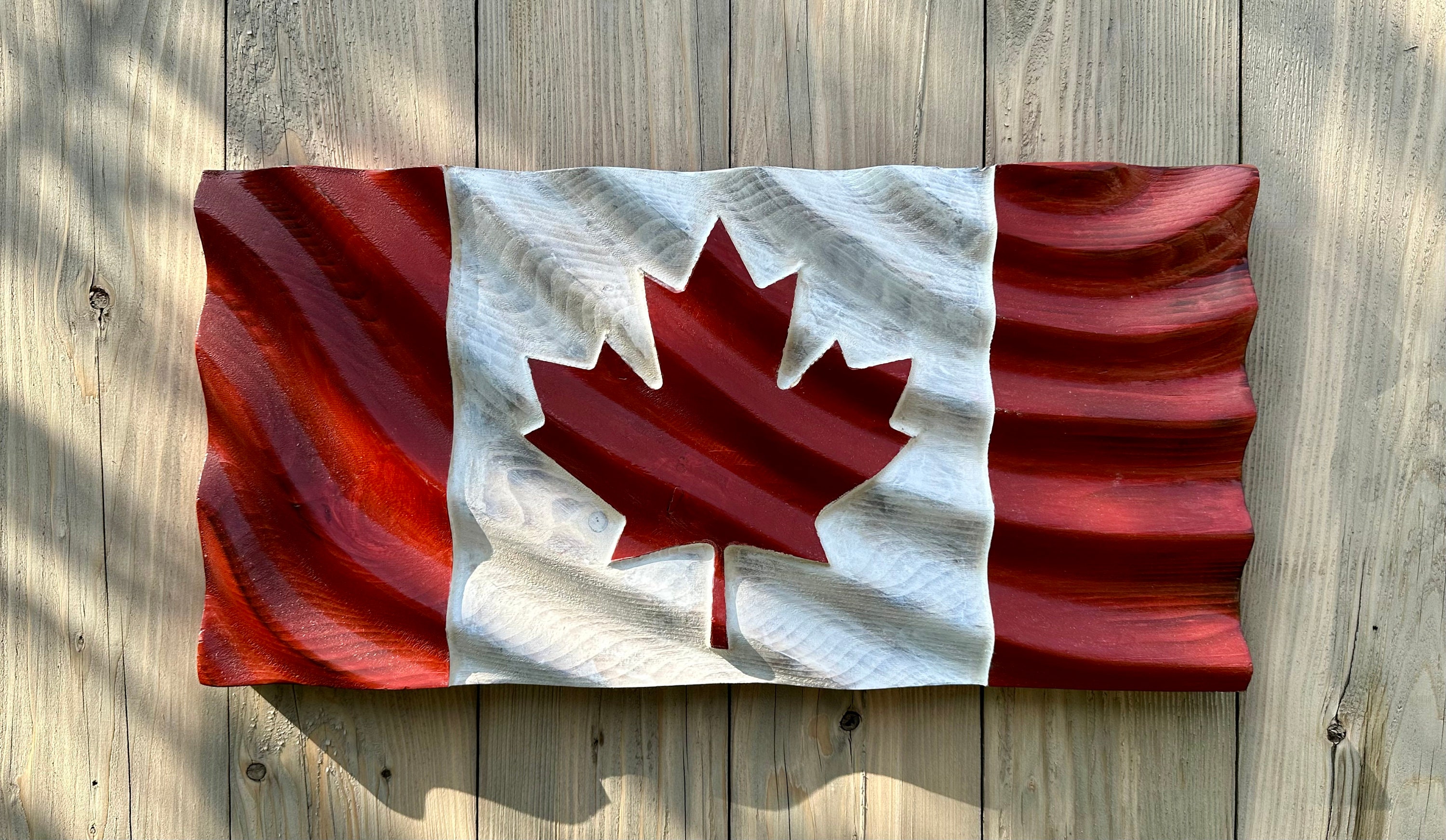 3D Wavy Wooden Canada Flag Wave Pattern 1 Red & White Wall Art Maple ...