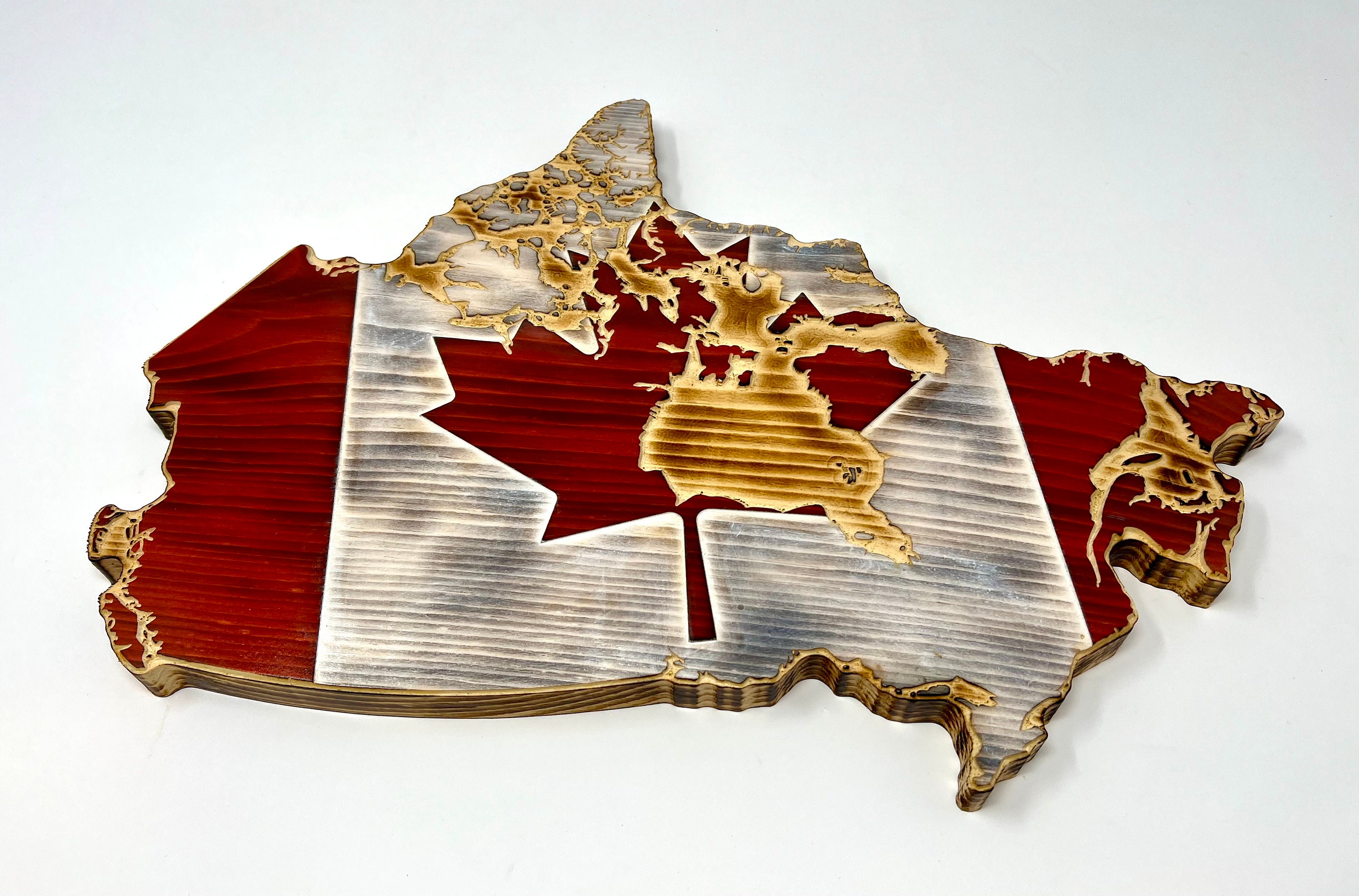 3D Wooden Canada Map Flag With Island Details Red & White - Etsy