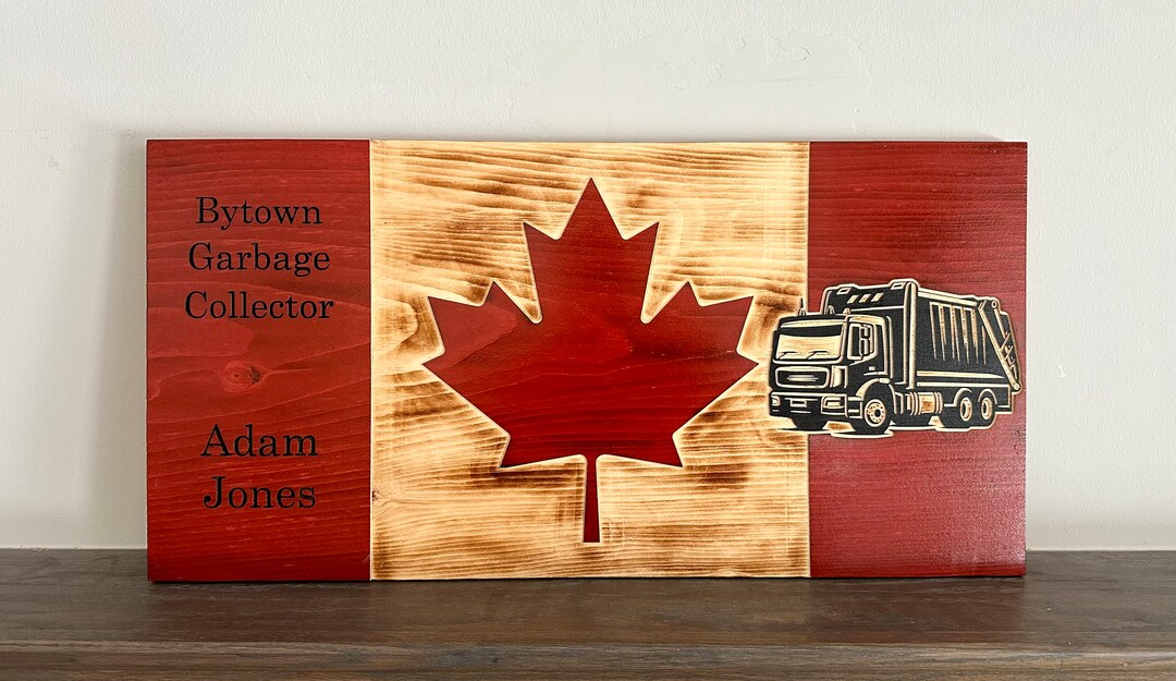 Personalized Garbage Truck Wooden Canada Flag Collector Garbageman ...