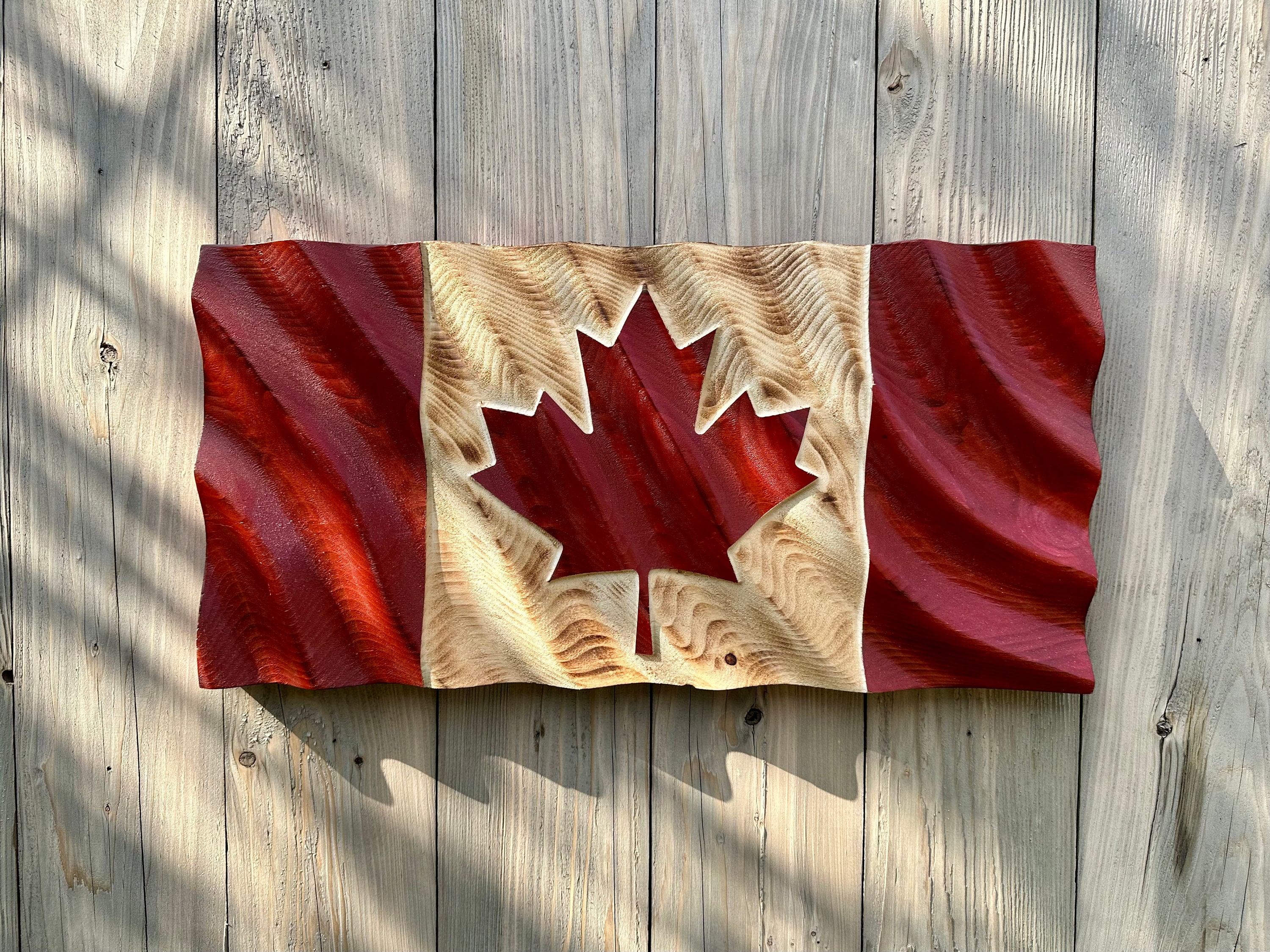 3D Wavy Wooden Canada Flag Wave Pattern 2 Red & Natural Wall Art Maple ...