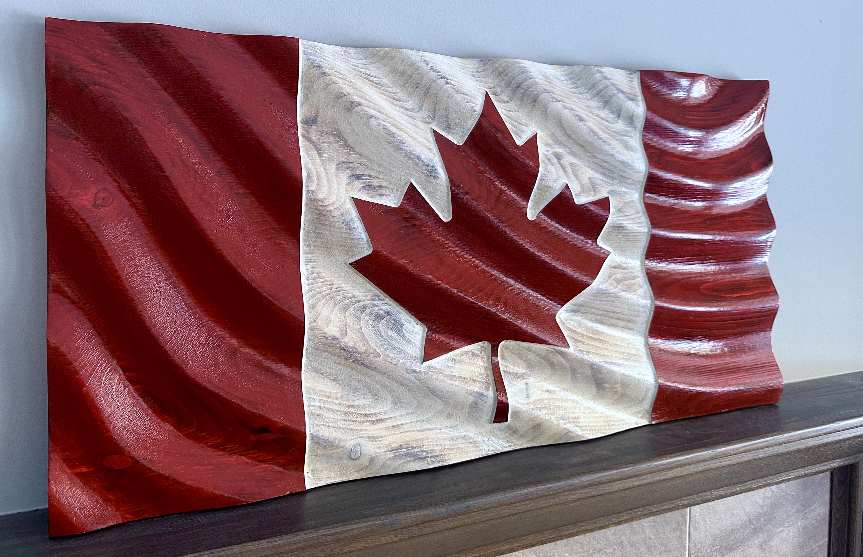 3D Wavy Wooden Canada Flag Wave Pattern 1 Red & White Wall Art Maple ...