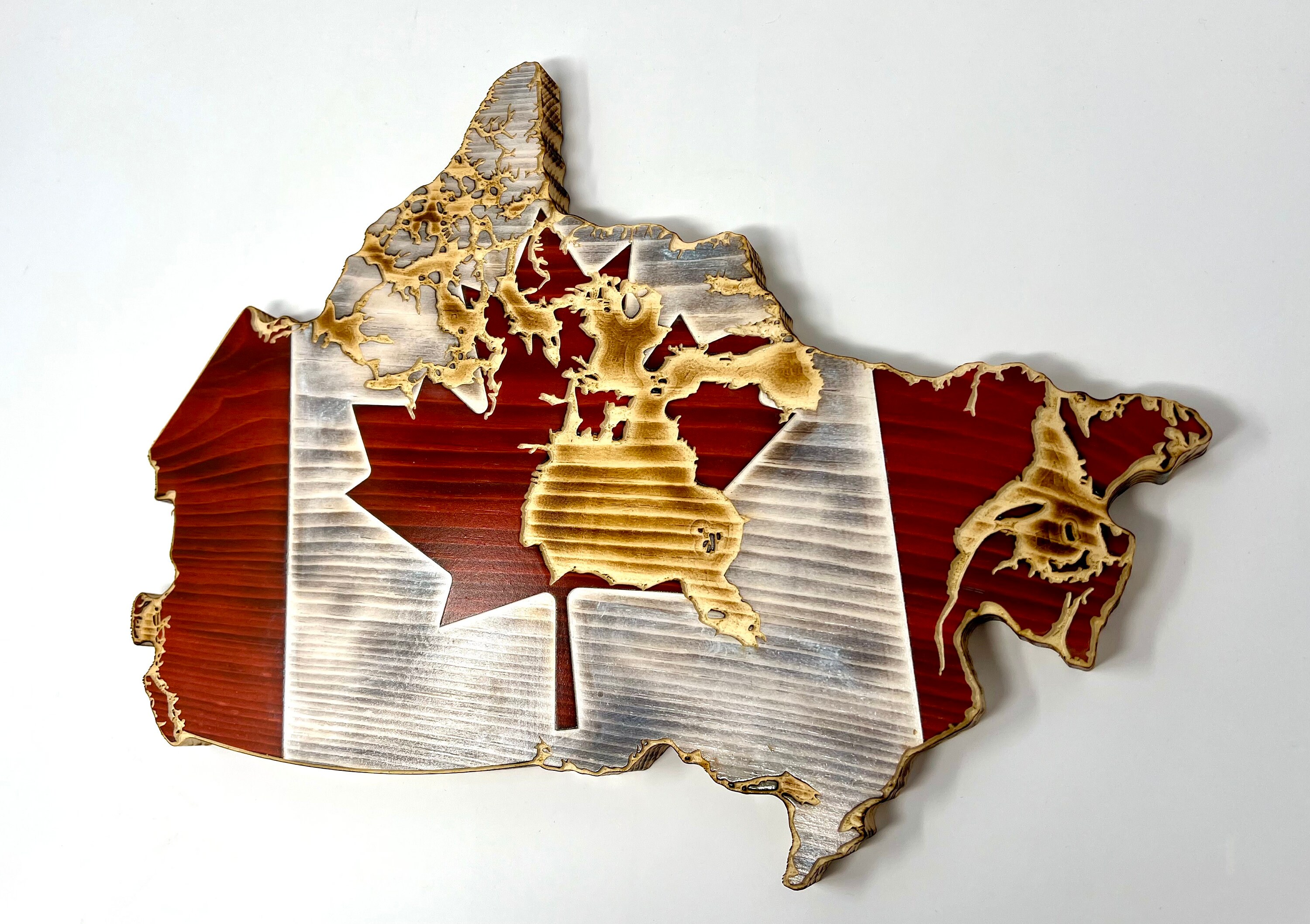 3D Wooden Canada Map Flag With Island Details Red & White Canada Shape ...