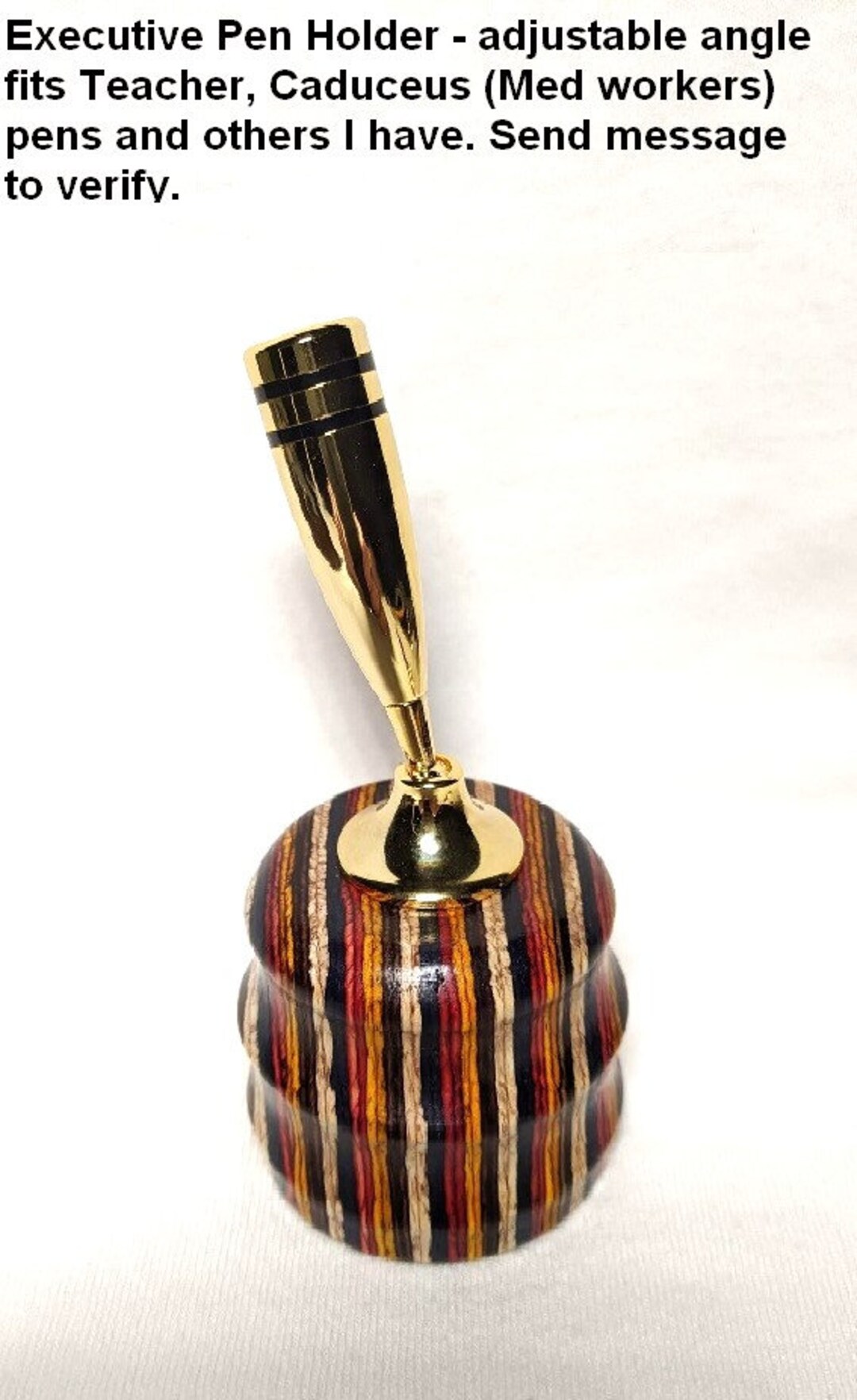 Executive Pen Holder -gold on Colorgrain Laminated Turned Wood Base ...