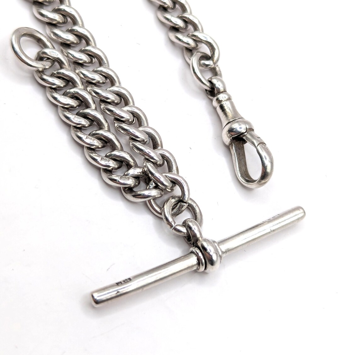 Victorian Antique Solid Silver Sterling Albert Pocket Watch Chain With ...