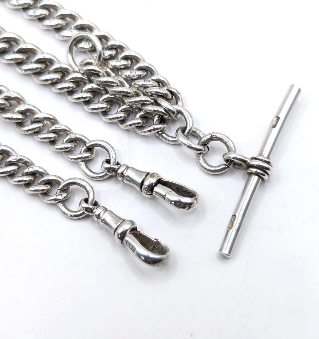 Antique Sterling Silver Double Albert Watch Chain. Birmingham Hallmarks ...