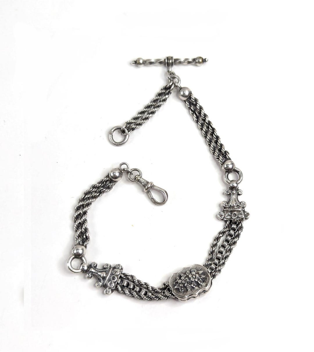 Victorian French Silver Albertina Watch Chain With Intricate Detail - Etsy