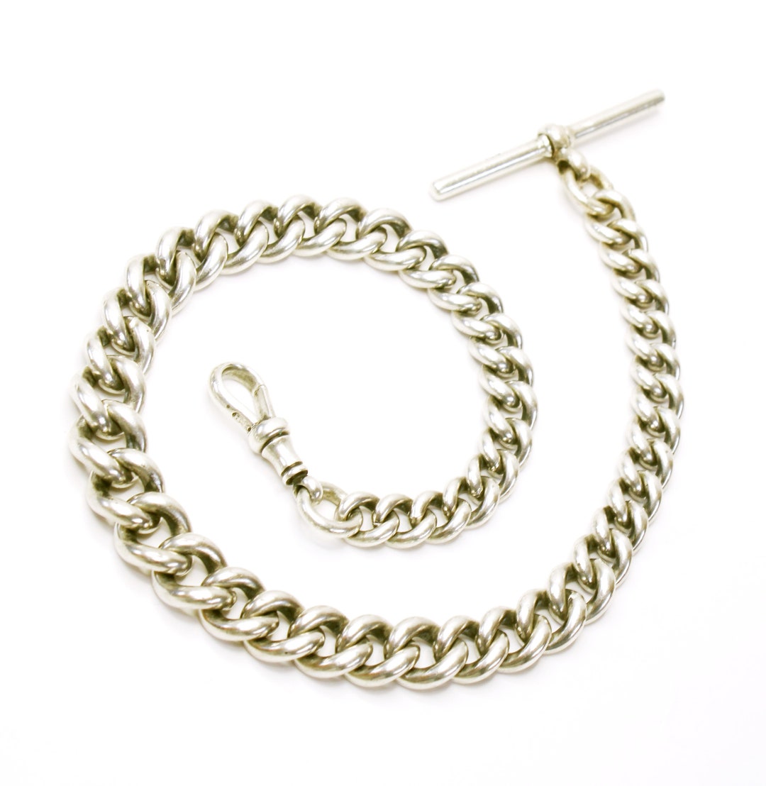 Antique Victorian Solid Silver Sterling Albert Watch Chain With English ...