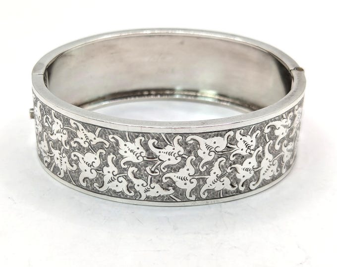 Antique Solid Silver Bangle Bracelet With an Engraved Design on the ...