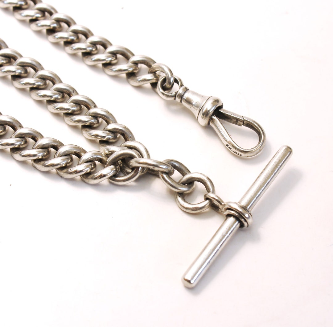 Antique Victorian Solid Silver Sterling Albert Watch Chain With English ...