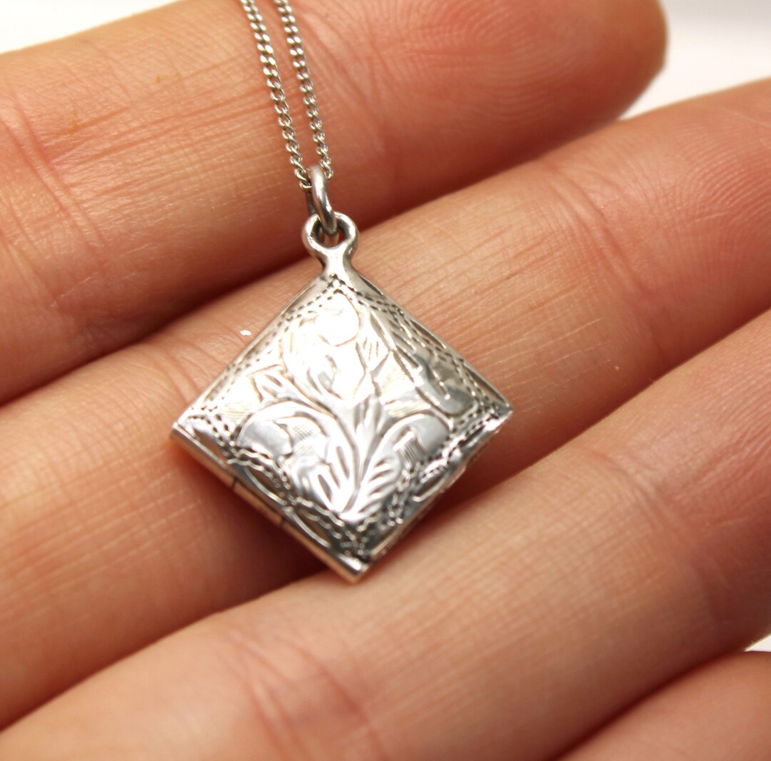 Vintage Sterling Silver Diamond Shaped Locket Pendant Hung on - Etsy
