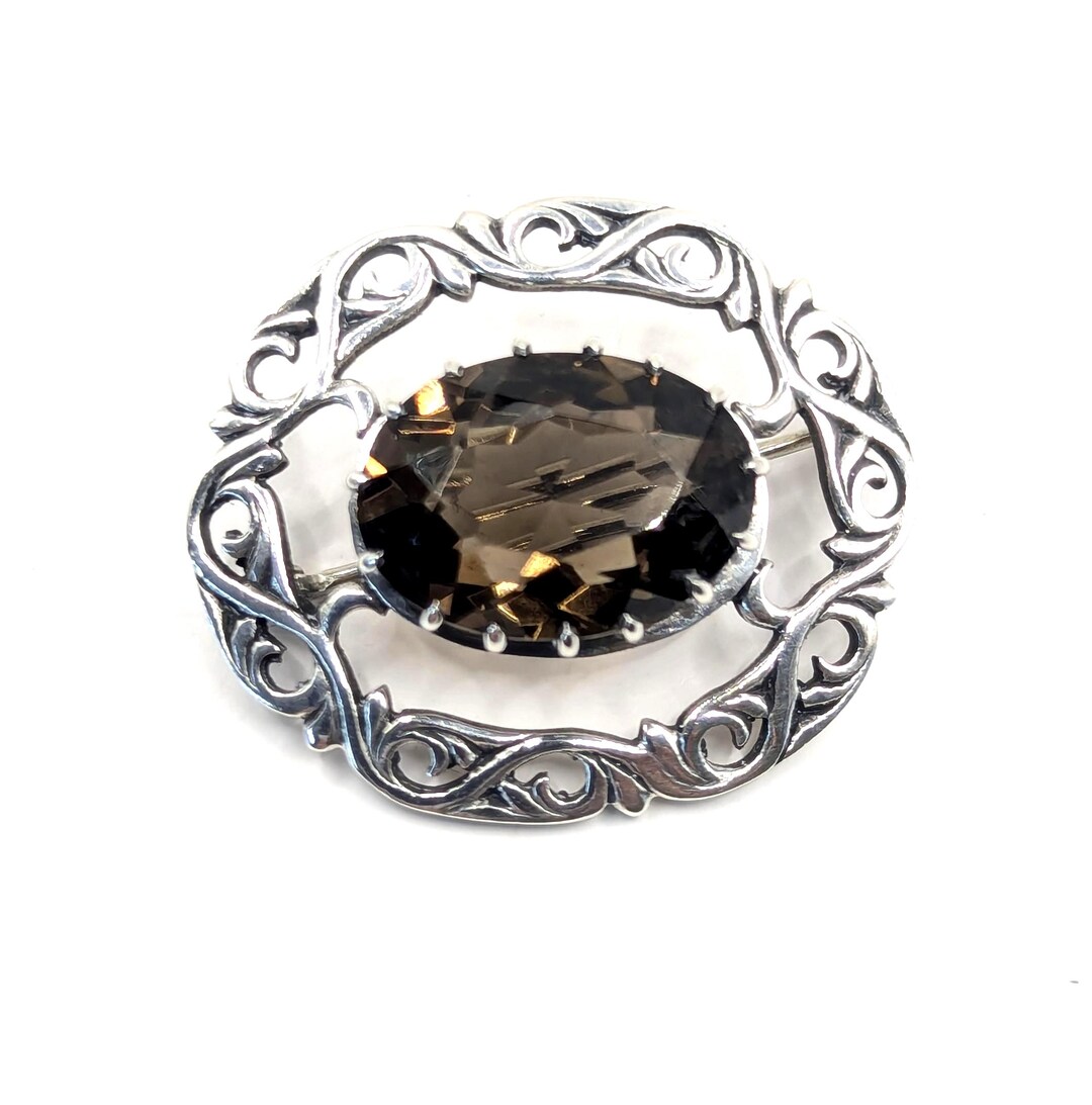 Vintage Scottish Sterling Silver Oval Smokey Quartz Brooch Pin ...