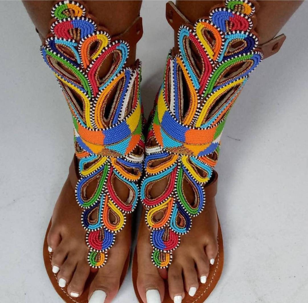 ON Sale,african Handmade Sandals,gladiators Sandals Women Beaded ...