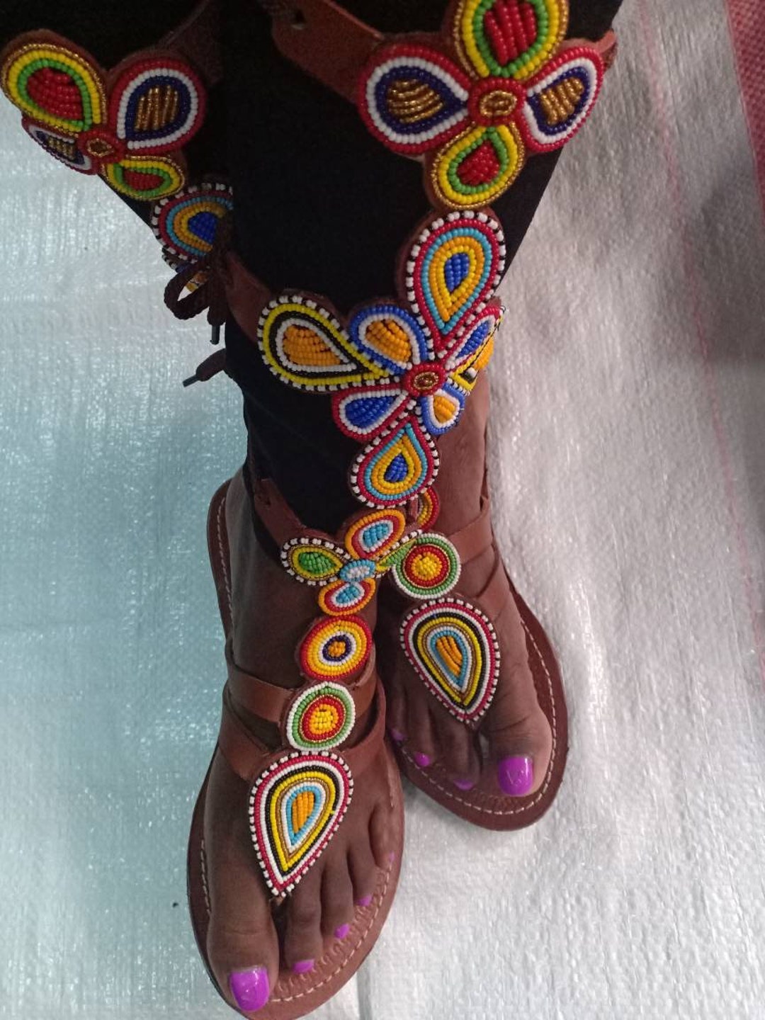 Handmade African Beaded Sandals/authentic Maasai-style Leather Flip ...