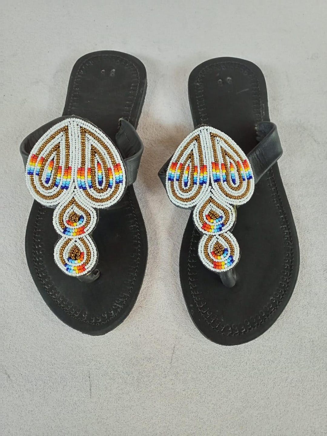 Handmade African Beaded Sandals/authentic Maasai-style Leather Flip ...