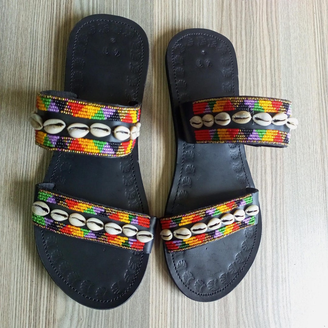 Handmade African Beaded Sandals/authentic Maasai-style Leather Flip ...