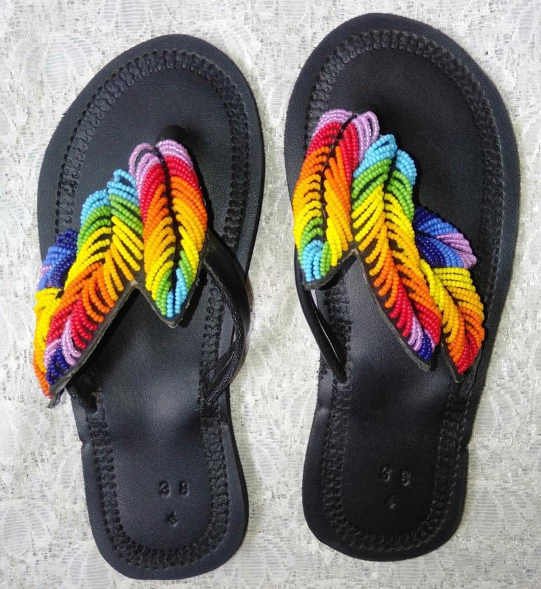 Handmade African Beaded Sandals/authentic Maasai-style Leather Flip ...