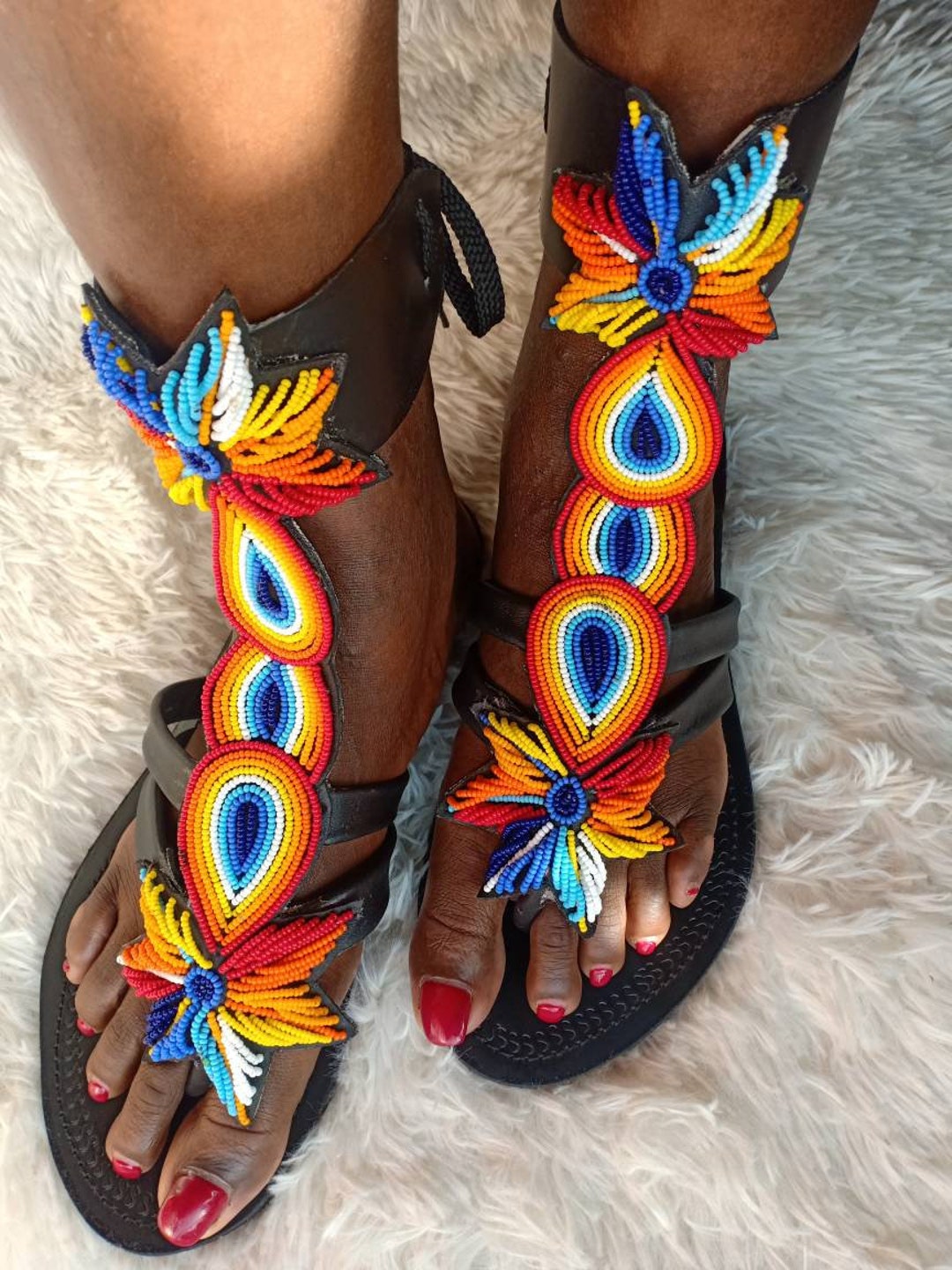 Handmade African Beaded Sandals/authentic Maasai-style Leather Flip ...