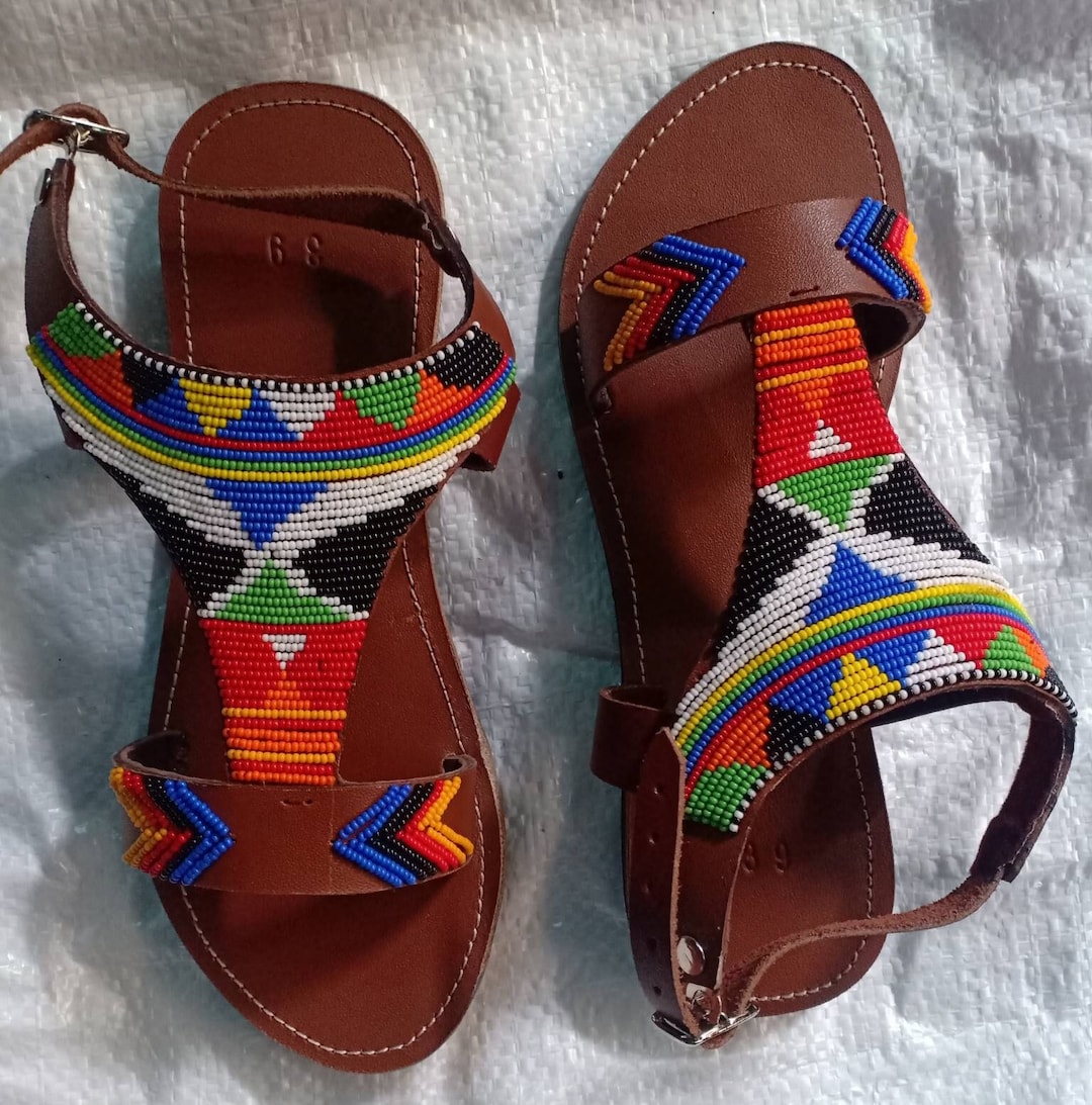 Handmade African Beaded Sandals/authentic Maasai-style Leather Flip ...