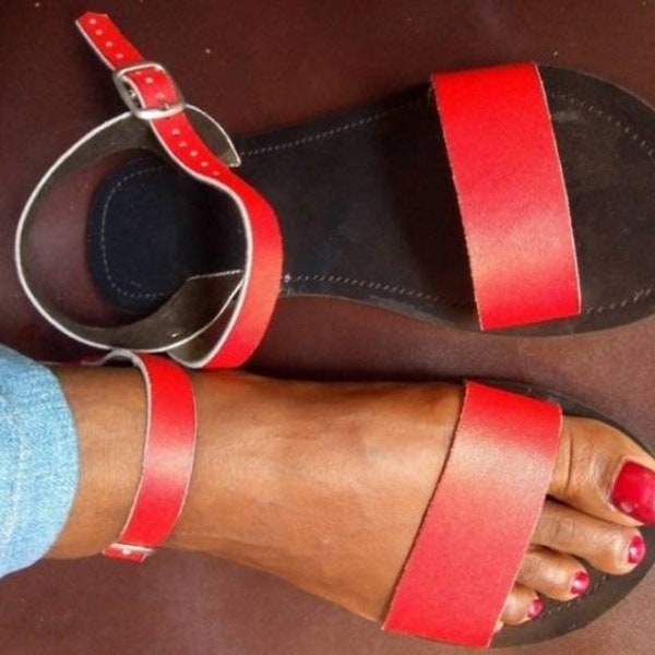 Red Leather Sandals - Etsy
