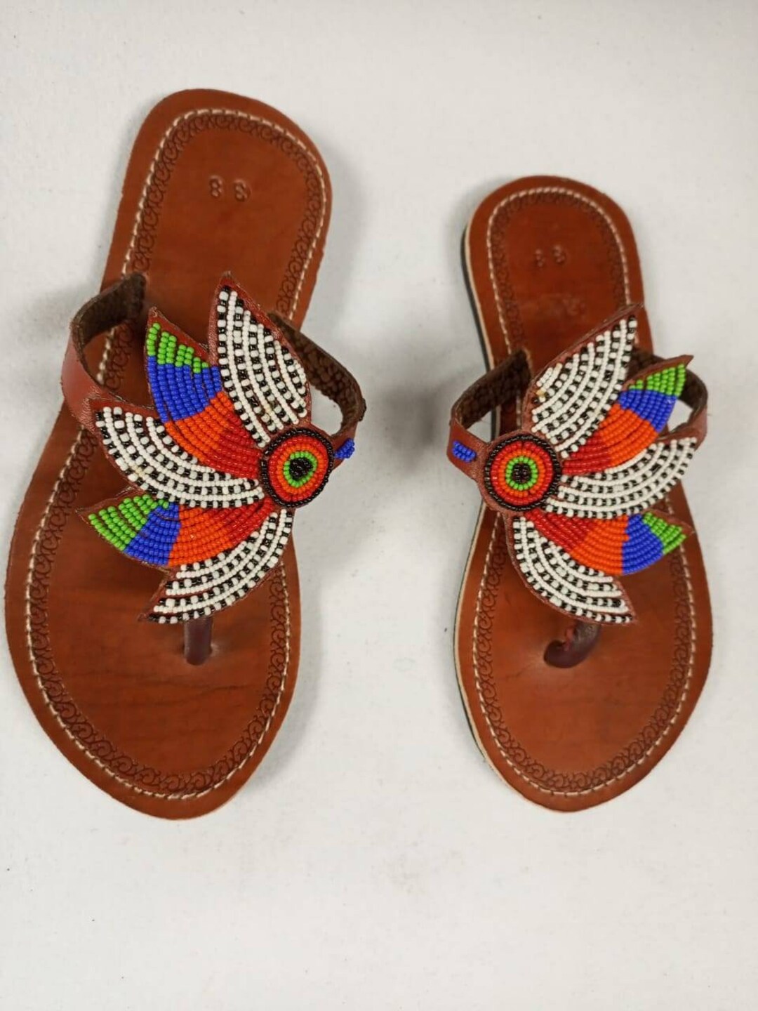 Handmade African Beaded Sandals/authentic Maasai-style Leather Flip ...