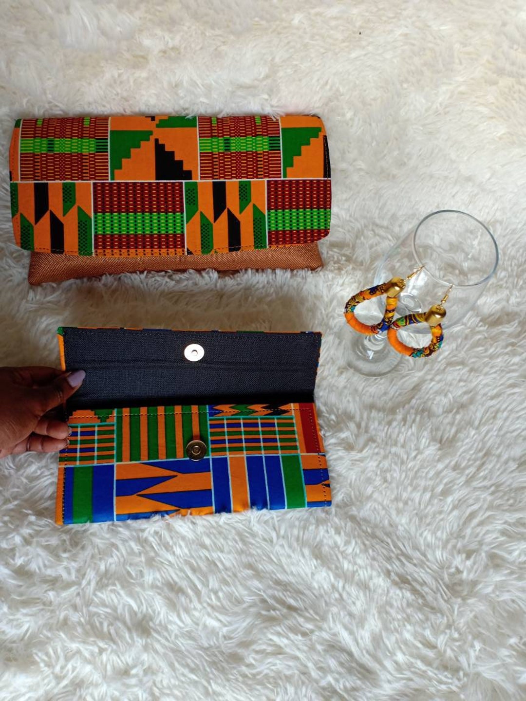 African Purses With a Matching Wallet and Earrings,african Print Bag ...