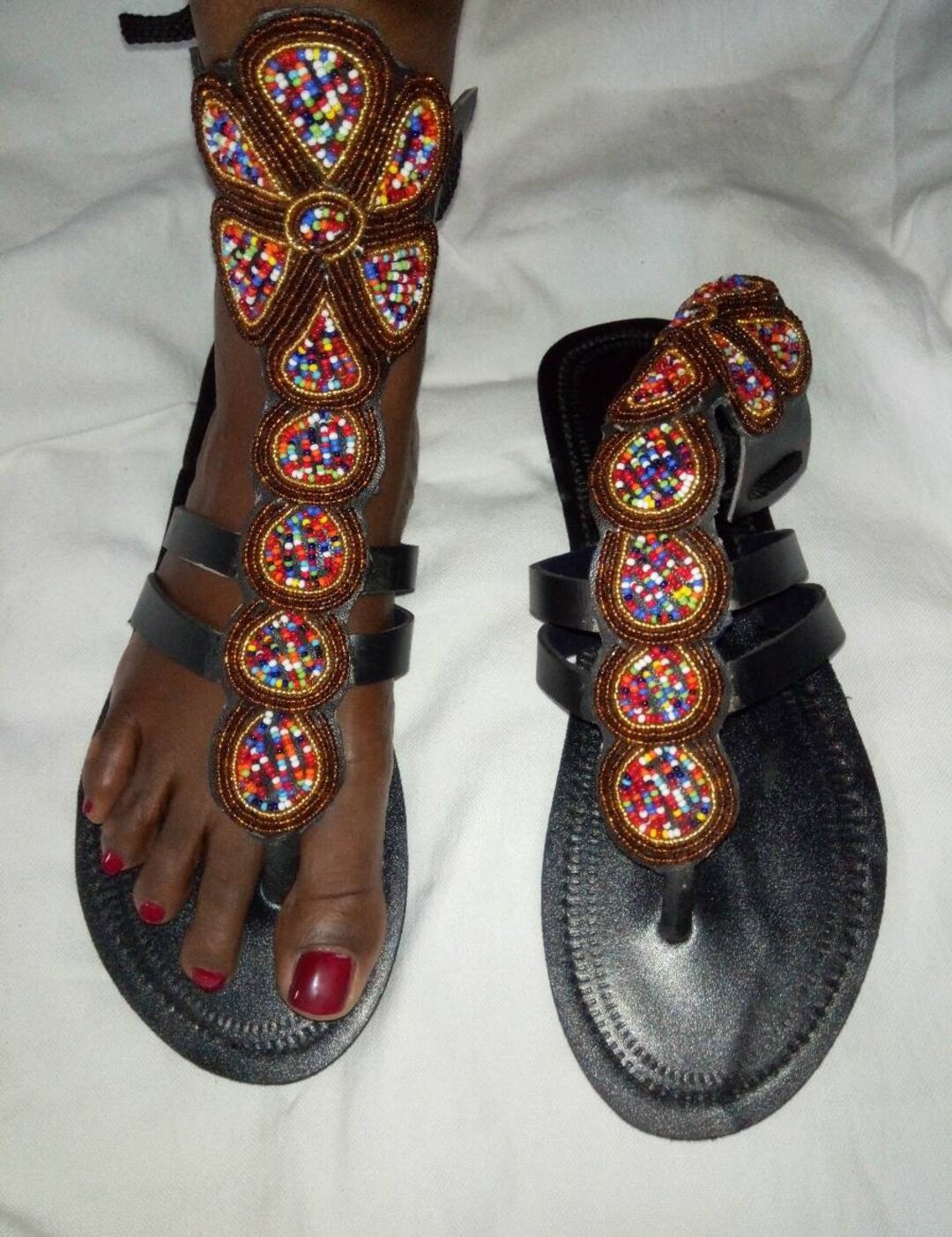 Handmade African Beaded Sandals/authentic Maasai-style Leather Flip ...