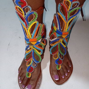 ON Sale,african Handmade Sandals,gladiators Sandals Women Beaded ...