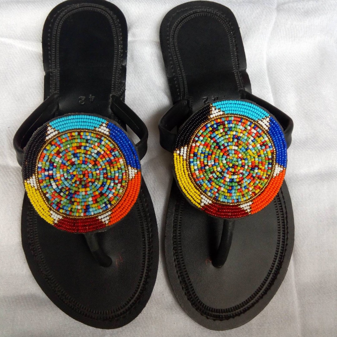 ON Sale:beaded Sandals/sandals Women Leather/african Beaded Sandals ...