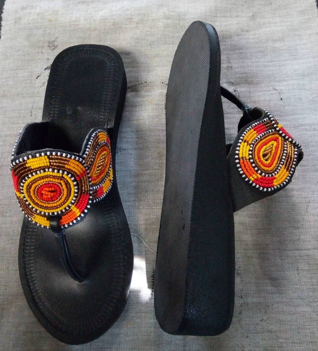 Handmade African Beaded Sandals/authentic Maasai-style Leather Flip ...