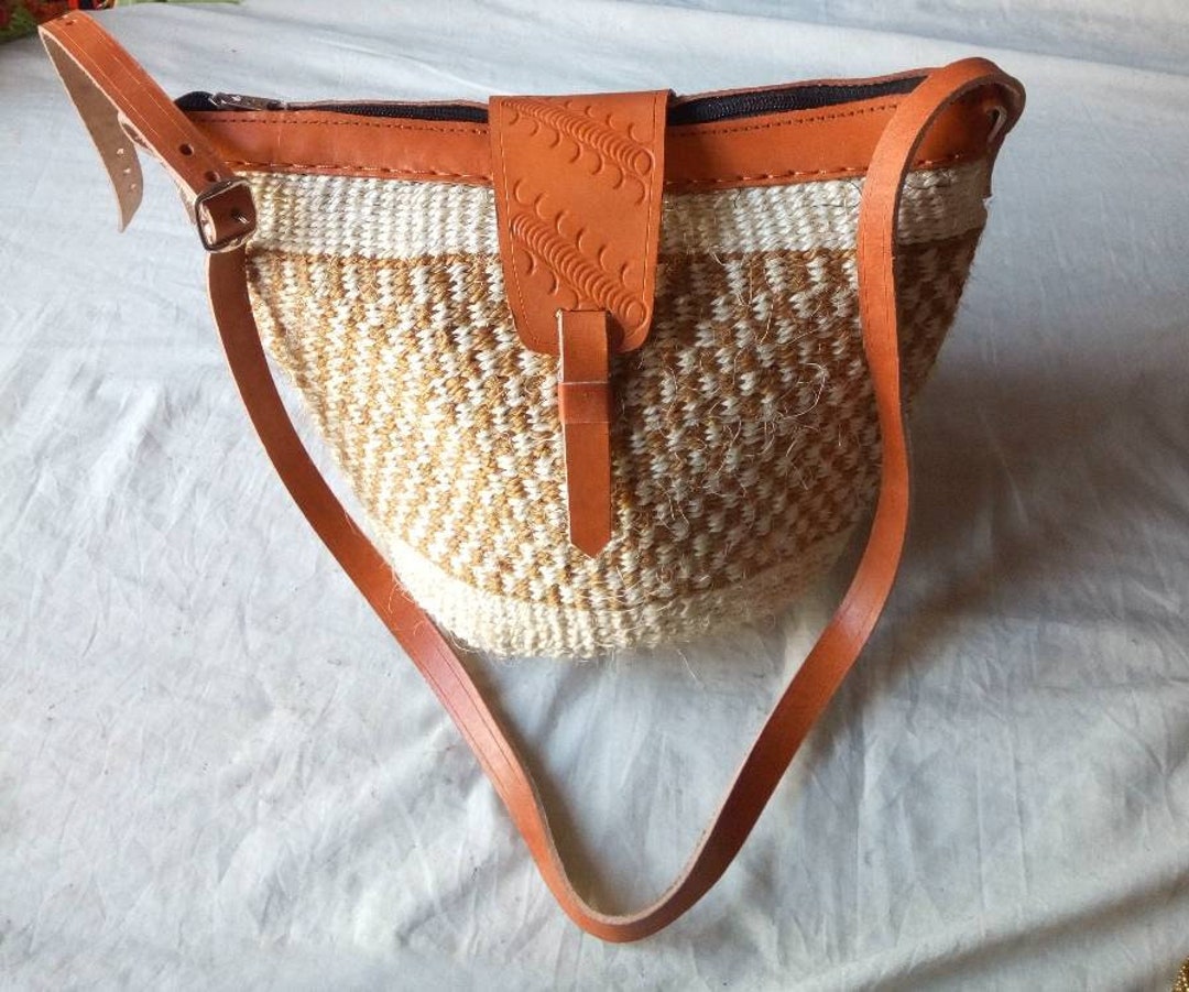 African Sisal Handbag Handwoven Sisal Bagleather Bagafrican - Etsy