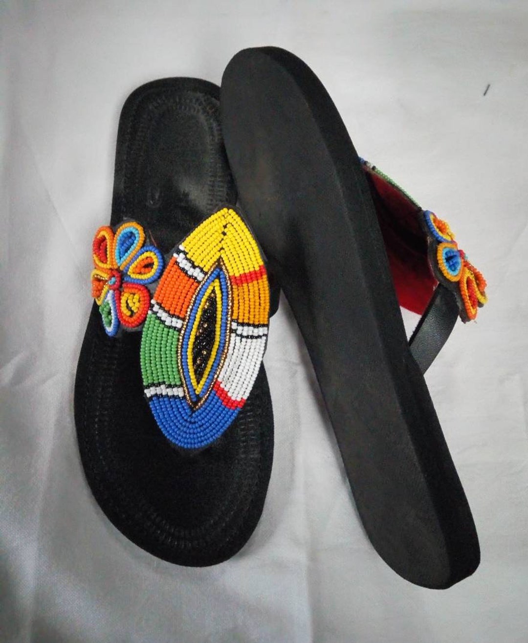 Handmade African Beaded Sandals/authentic Maasai-style Leather Flip ...