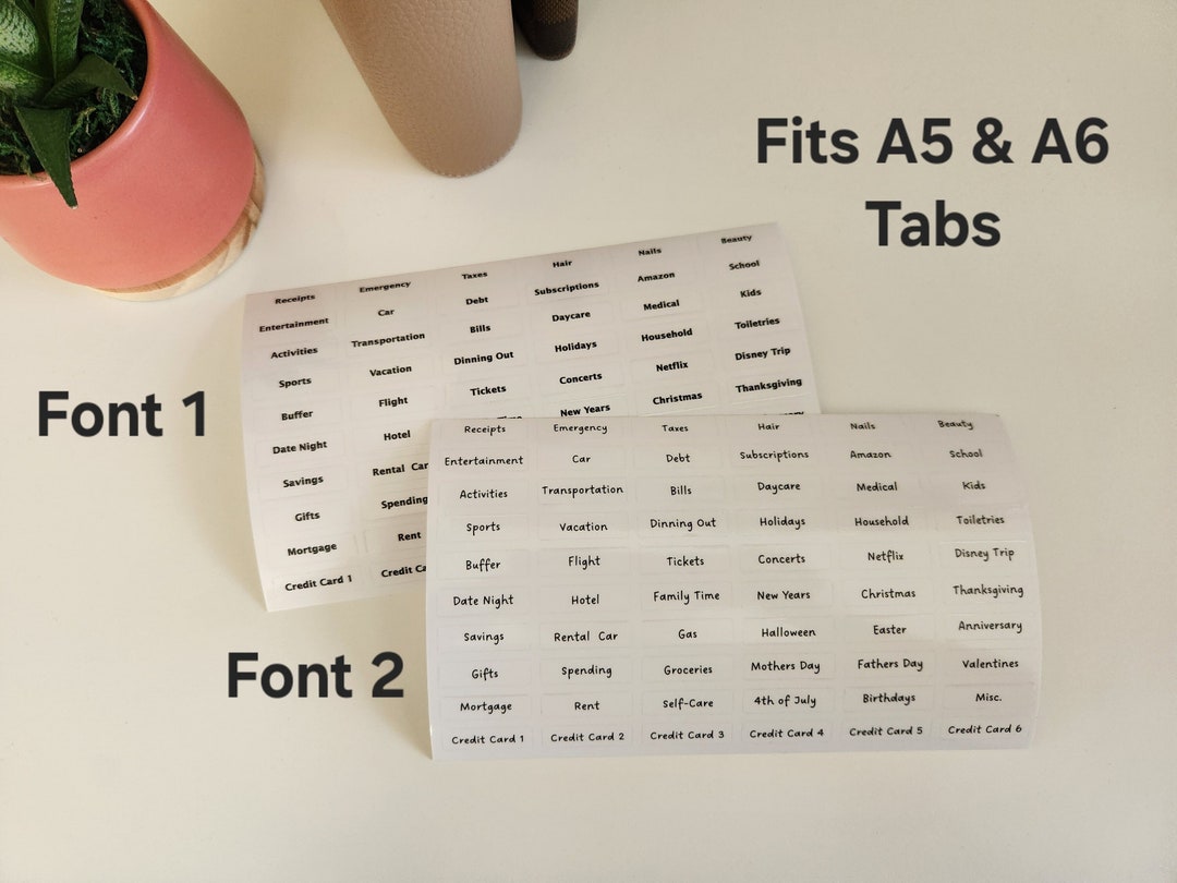 A5 & A6 Tab Stickers - Etsy