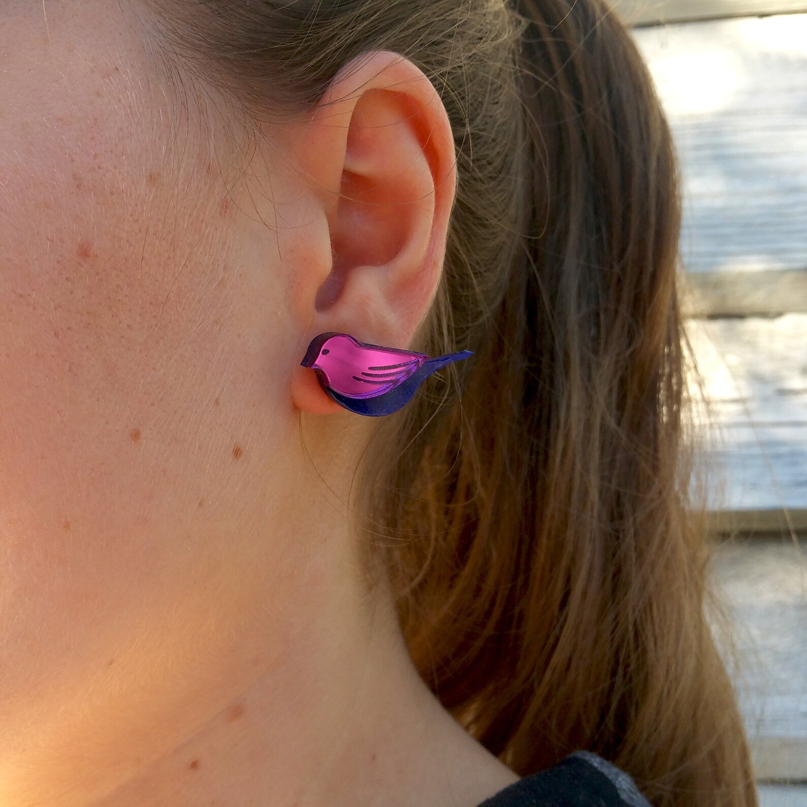 Purple Robin Stud Earrings/ Bird Earrings/xmas Earrings/mirror - Etsy