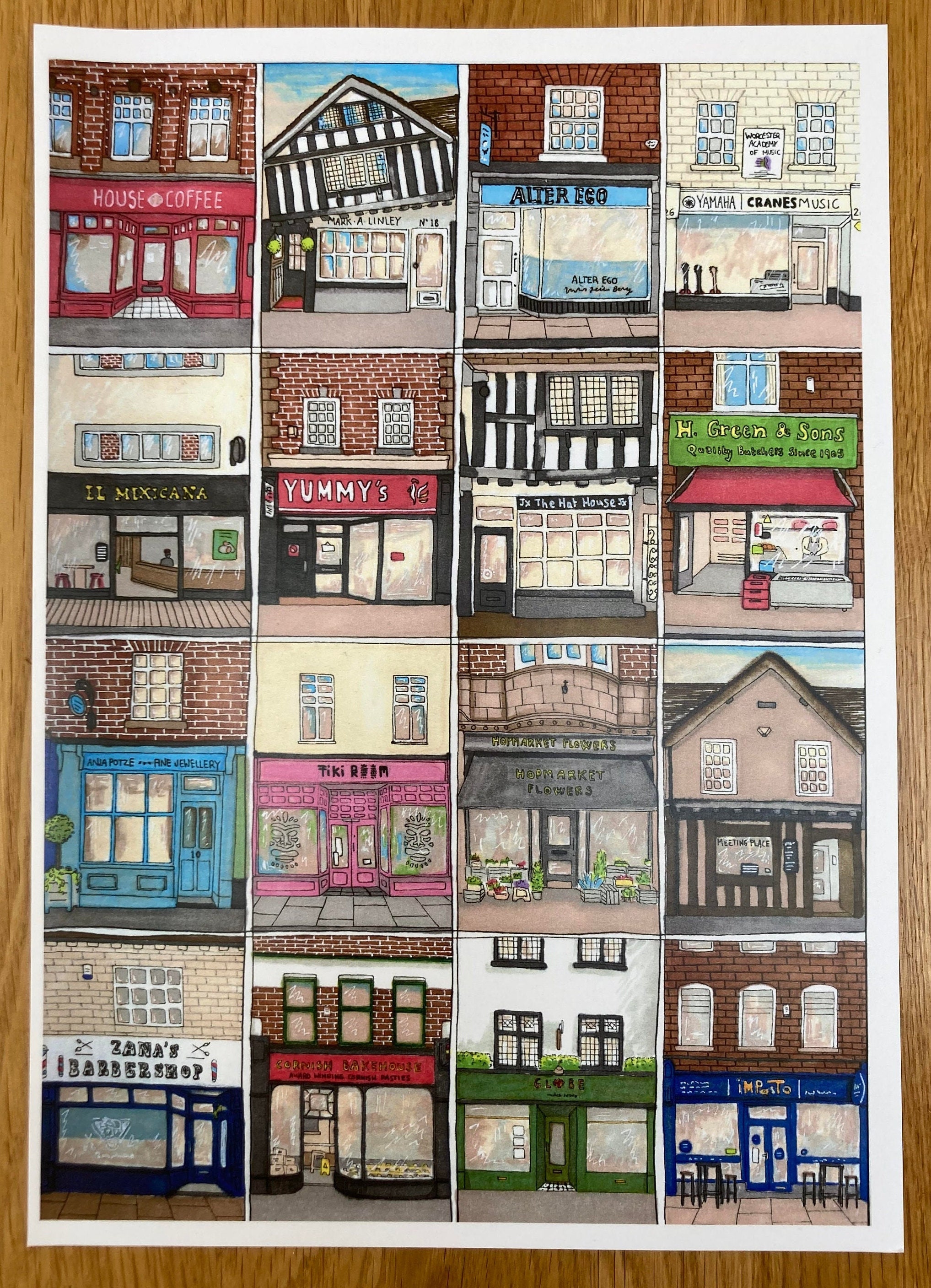 High Street Shops Illustration Print - Etsy