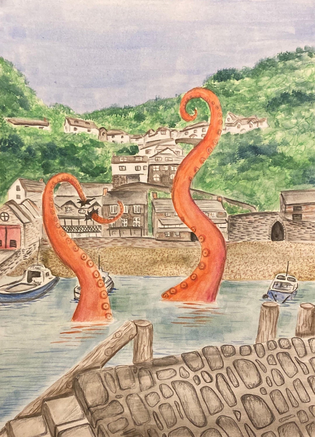 Sea Monster Illustration Print - Etsy