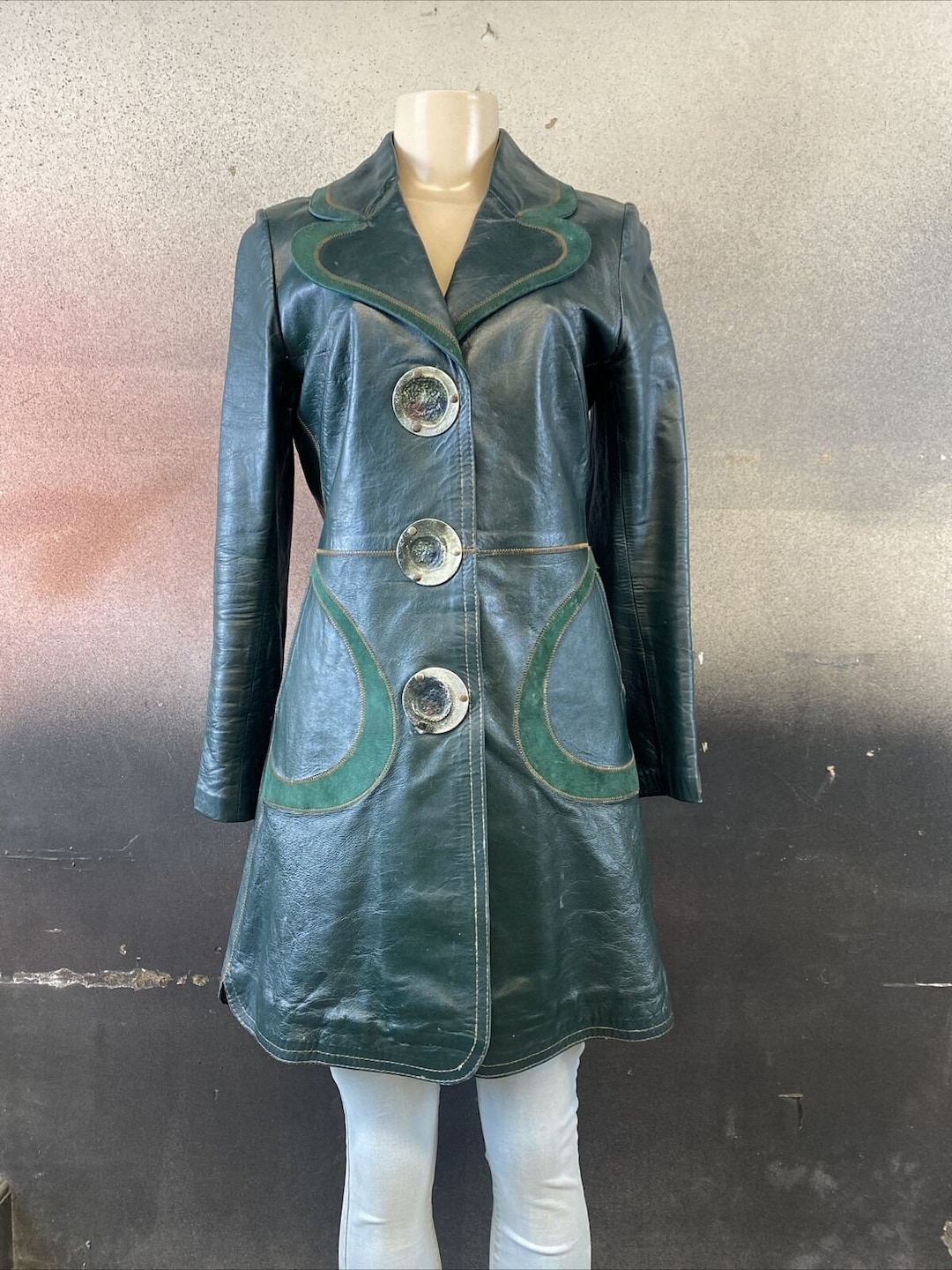 Vintage 70's Henry Lehr CORDOBA Brutalist Green Leather Coat - Etsy