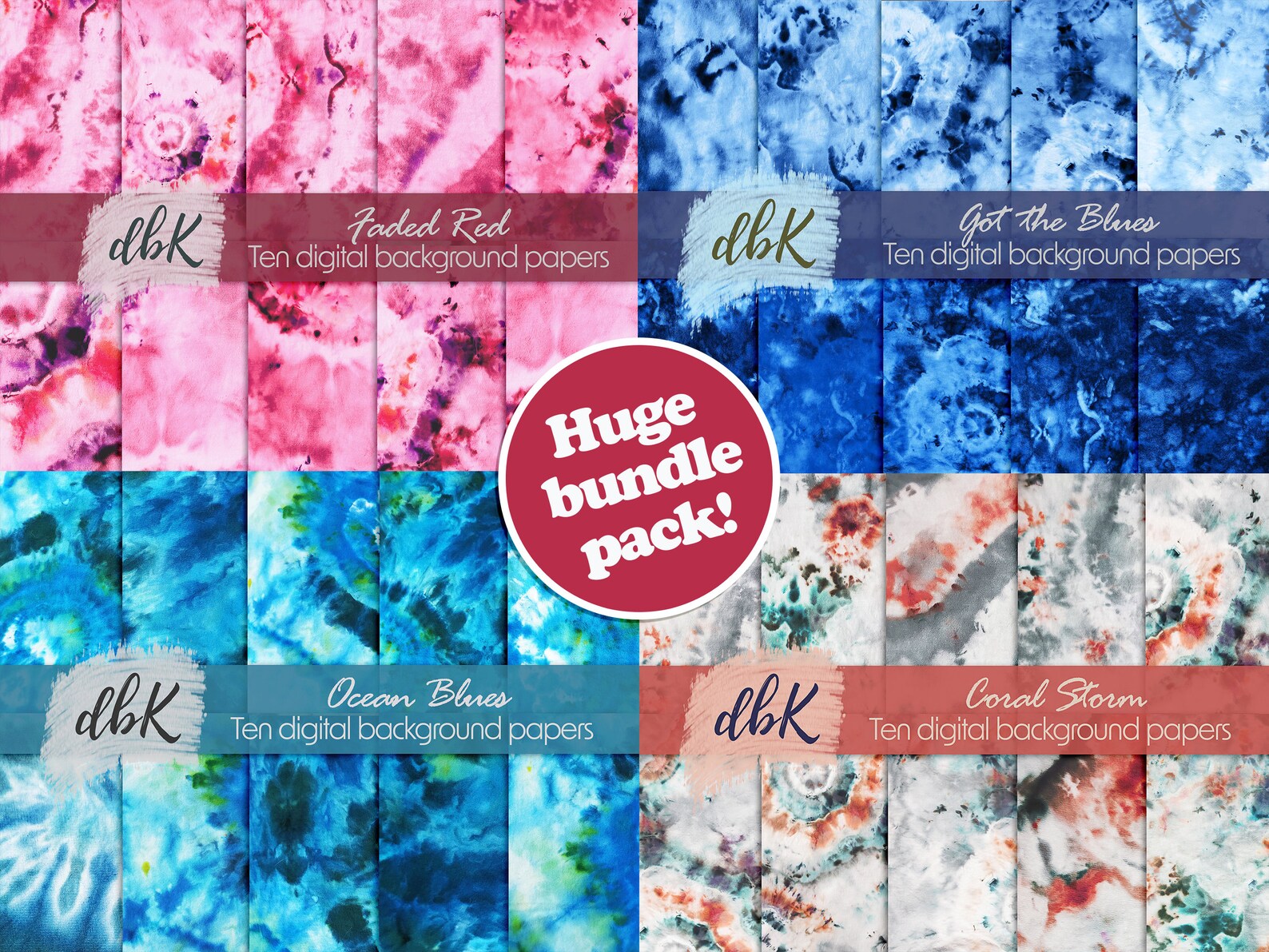 Boho Tie Dye Digital Scrapbook Paper Bundle, Printable Papers, Instant ...
