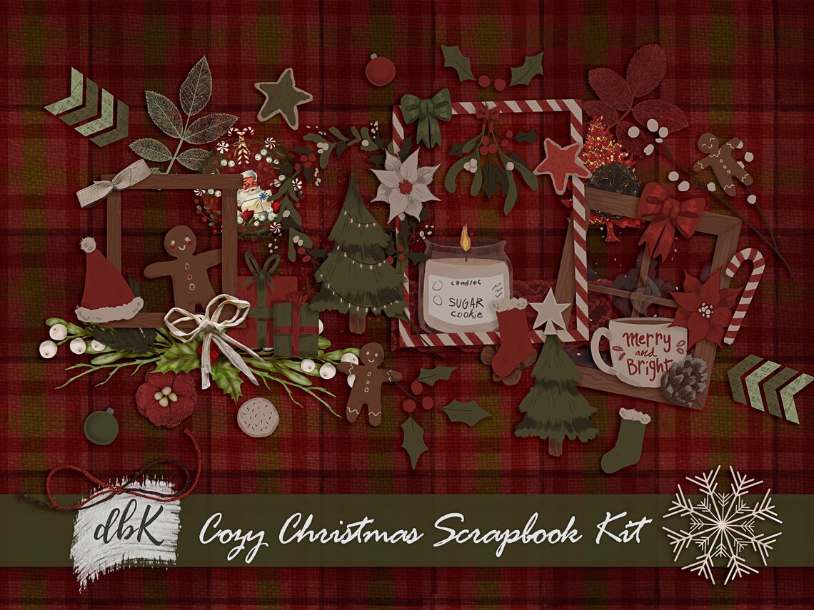Merry Christmas Digital Scrapbooking Kit, Christmas Digiscrap Bundle ...