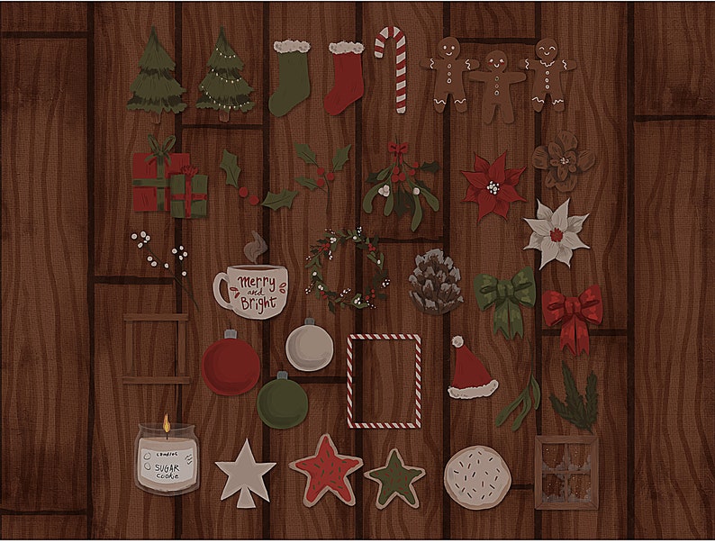 Merry Christmas Digital Scrapbooking Kit, Christmas Digiscrap Bundle ...