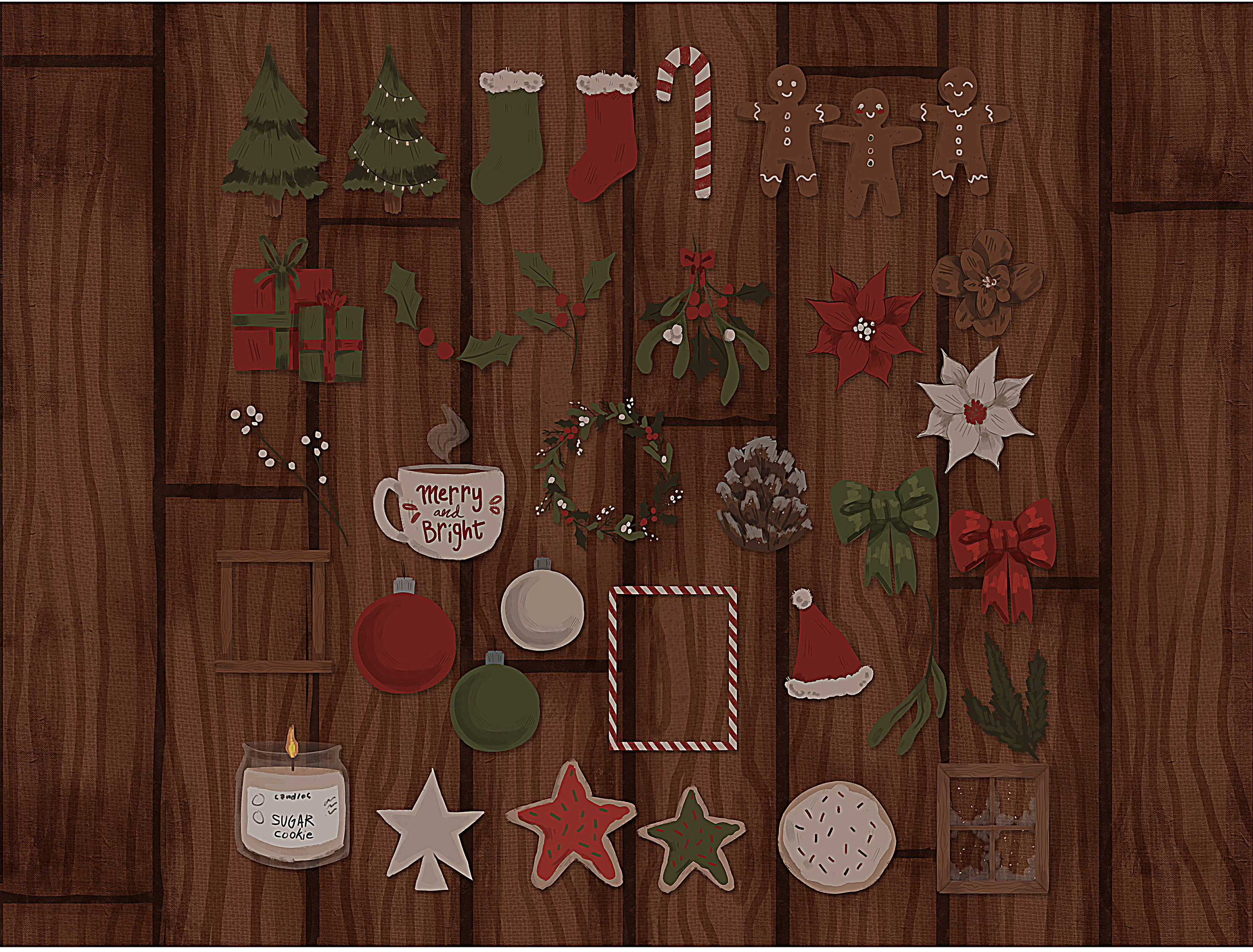 Merry Christmas Digital Scrapbooking Kit, Christmas Digiscrap Bundle ...