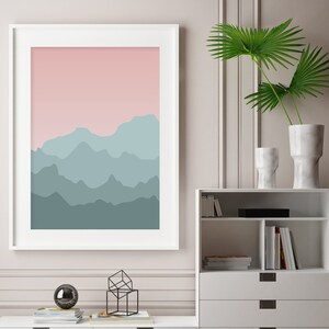 Pastel Mountain Landscape, Pastel Print, Mountains Poster, Pastel ...