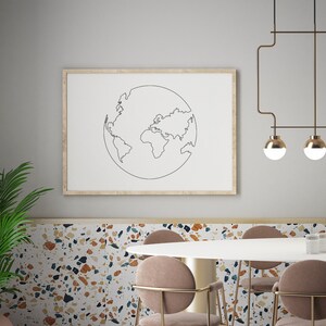 World Map Line Art Poster, World Map Line Art, Line Art Poster, Line ...