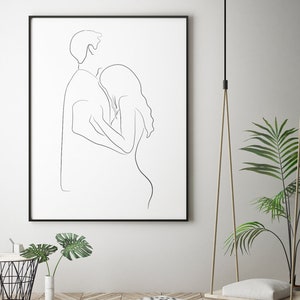 Hugging Couple Line Art Poster, Cuddle Line Art, Line Art Poster, Line ...