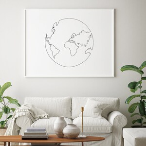 World Map Line Art Poster, World Map Line Art, Line Art Poster, Line ...